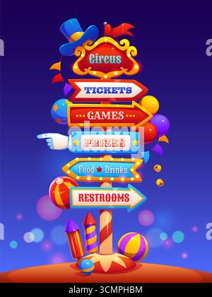 Amusement park sign board signage, carnival circus signboard. Cartoon ...