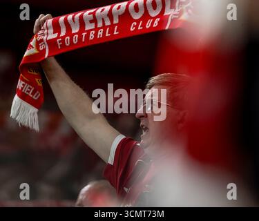 Liverpool fans sing ‘You’ll Never Walk Alone’ before the game during ...