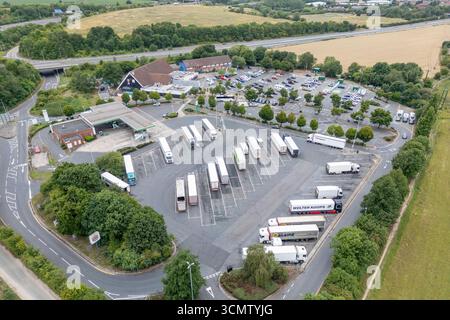 Aerial view of the Moto Ferrybridge motorway services on the M62 ...