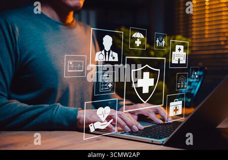 Concept of assistance with connected icons Stock Photo - Alamy