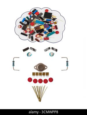 Electronic components in the shape of a happy face, on white background ...