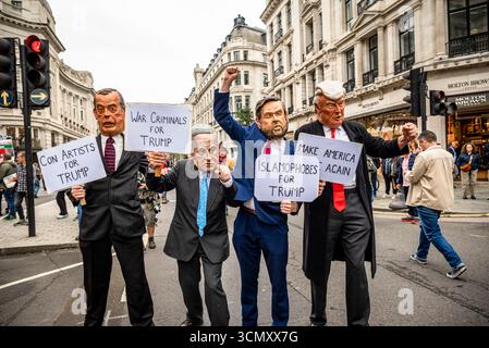 Effigies of Trump, Vance, Farage and Benjamin Netanyahu at Protest ...