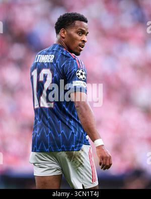Jurrien Timber of Arsenal FC looks on during the UEFA Champions League ...