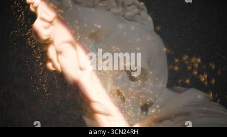 3D rendering of a statue with glowing light patterns forming a tunnel ...
