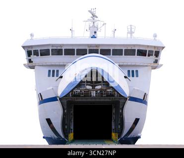 Large Ro-Ro (roll on-roll off) cargo ship in the port of Saint-Nazaire ...