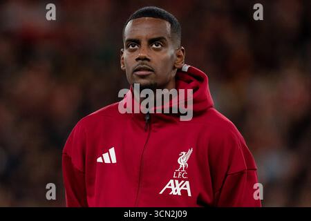 Alexander Isaak of Liverpool is seen during the Premier League match ...