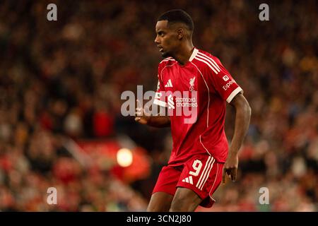 Alexander Isaak of Liverpool is seen during the Premier League match ...