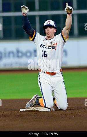 Houston Astros' Zach Cole (16) celebrates his two-run home run with ...
