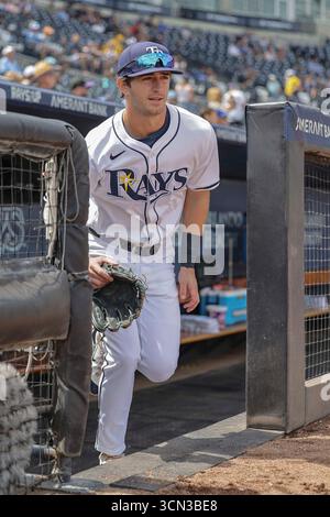 Tampa Bay Rays' Carson Williams, left, is tagged out at home plate by ...
