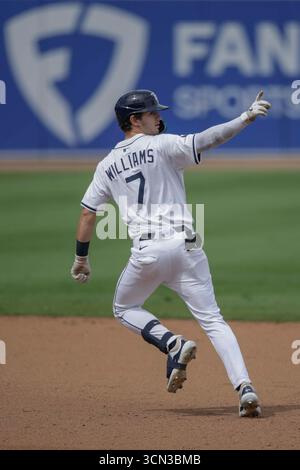 Tampa Bay Rays' Carson Williams, left, is tagged out at home plate by ...