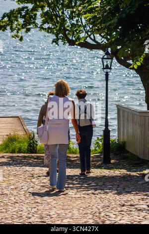 Person walking on cobblestone path with greenery Stock Photo - Alamy