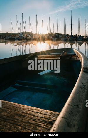 A boat on Lake Forggensee in Bavaria, Germany, near the city of ...