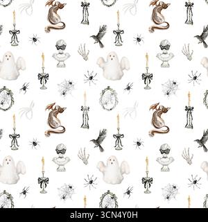 Halloween cartoon seamless web and spider and ghost pattern for ...