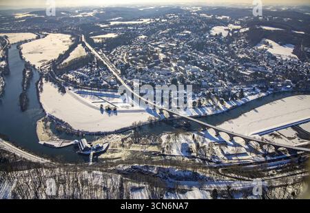 Aerial view, Ruhr viaduct and hydroelectric power station Hohenstein on ...
