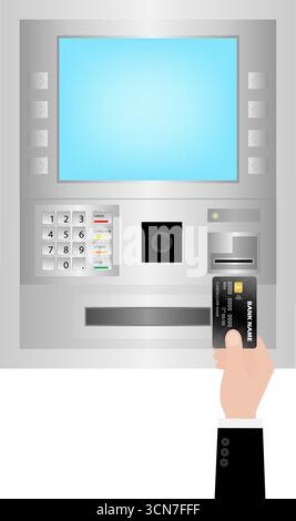 Hand Inserting Credit Card, ATM Card or Debit Card into ATM Machine to ...