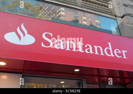 Santander bank sign is seen at the city centre. (Photo by Omar Marques ...