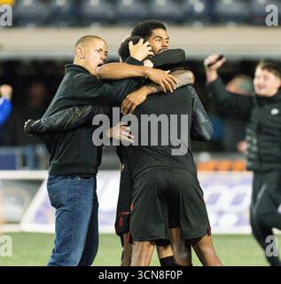 St Mirren's Miguel Freckleton celebrates with the trophy after winning ...