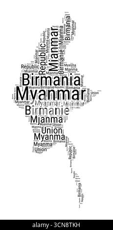 Myanmar region word cloud. Country shape design. Myanmar colored ...