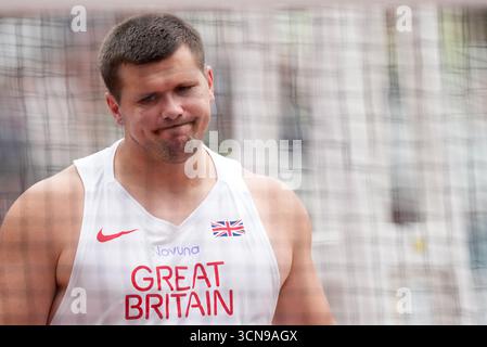 Great Britain's Nick Percy competes in the Men's Discus qualifying, on ...