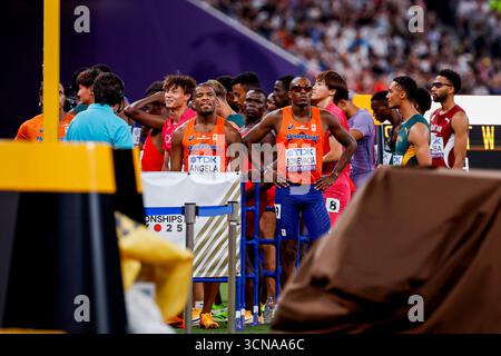 Eugene Omalla of the Netherlands looks on during the Men's 400m Final ...