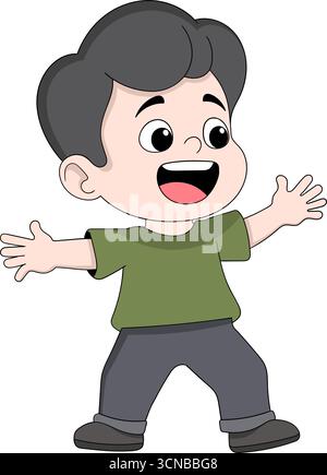 Happy Boy Expression Smiling with Open Arms Flat Cartoon Character ...