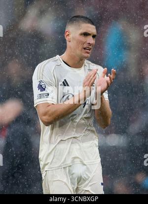 Nottingham Forest's Nikola Milenkovic applauds the fans after the ...