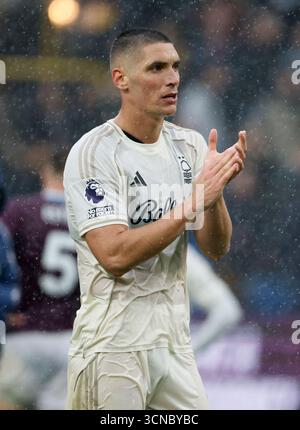 Nottingham Forest's Nikola Milenkovic applauds the fans after the ...