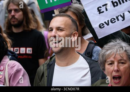 Green Party leader Zack Polanski (right) with his partner Richie Bryan ...