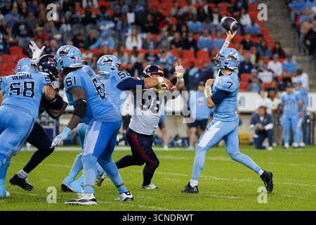 Toronto Argonauts' quarterback Jarret Doege (7) throws downfield ...