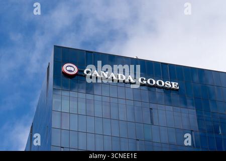 Canada Goose logo and sign on the Headquarters building. Toronto ...
