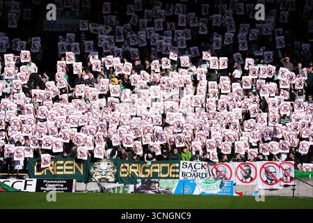 Celtic fans with banners in protest of the Celtic board members before ...