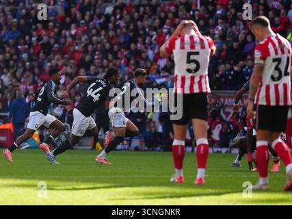 Aston Villa's Matty Cash celebrates scoring their side's first goal of ...
