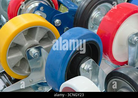 cart wheels or trolley wheel metal transportation Stock Photo - Alamy