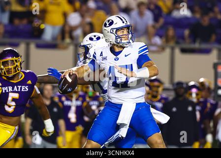 BYU quarterback Bear Bachmeier (47) leaps into the endzone during the ...