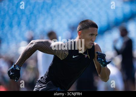 Carolina Panthers wide receiver Tetairoa McMillan (4) warms up prior to ...