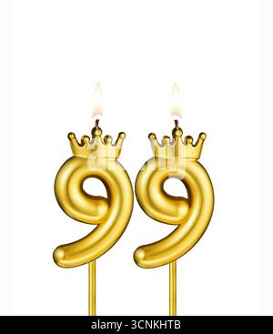 Golden candle number 99 - Birthday on white background Stock Photo - Alamy