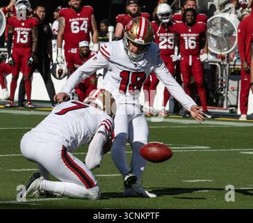 San Francisco 49ers kicker Eddy Piñeiro (18) kicks a field goal against ...