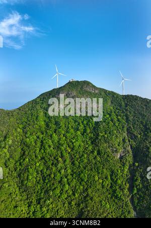 Aerial photography of Guanyin Mountain Wind Farm on Yanzhou Island ...