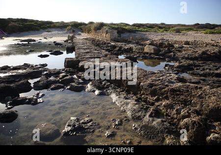 Remnant of the ancient dock of the Northern port of the city of Dor on ...
