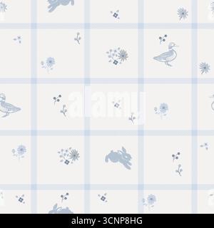 Farmhouse blue seamless check vector pattern. Gingham baby color ...