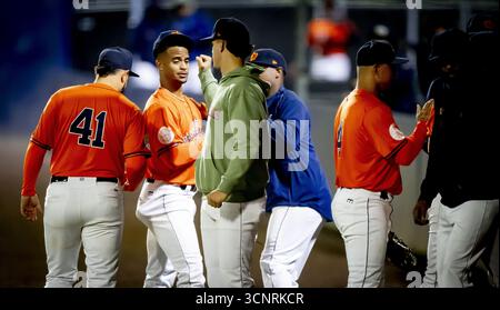 ROTTERDAM - Dutch baseball players in action against Croatia during the ...
