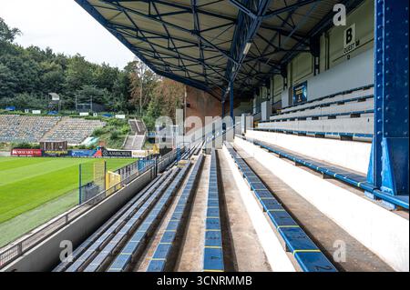 Stands and seats at the Joseph Marien stadium of USG in Vorst Forest ...