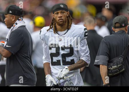 Las Vegas Raiders cornerback Eric Stokes (22) looks on after an NFL ...