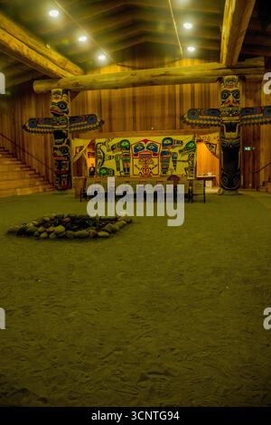 The interior of the Heiltsuk First Nation Big House in Bella Bella ...