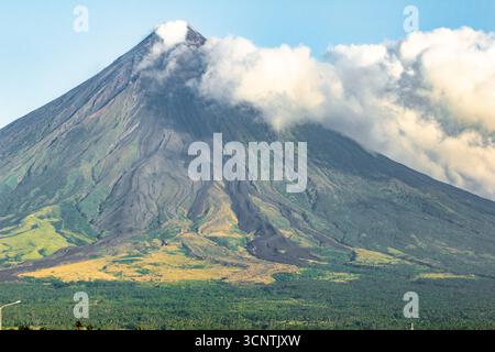majestic mayon volcano with smoke billowing from its crater in albay ...