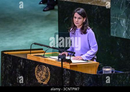 U.N. General Assembly President Annalena Baerbock speaks during a ...