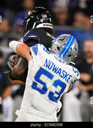 Detroit Lions linebacker Trevor Nowaske (53) celebrates during the ...