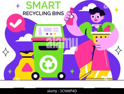 Smart Recycling Bins Illustration Featuring Technology with Intelligent ...