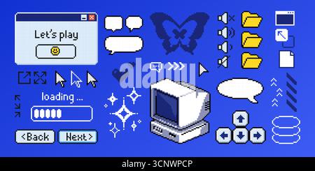 Pixel loading bar y2k retro 8 bit interface game, progress level ...