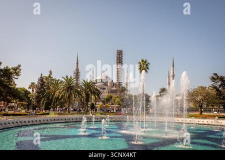 Outside the Blue Mosque, officially the Sultan Ahmed Mosque, Istanbul ...
